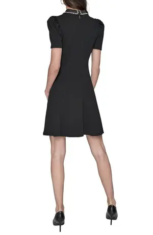 Karl Lagerfeld Paris Faux Pearl Detail Crepe Fit & Flare Minidress