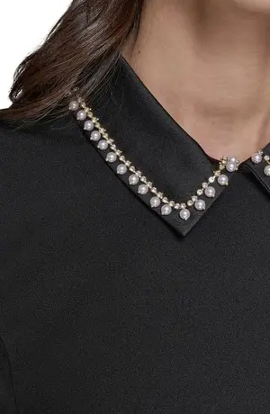 Karl Lagerfeld Paris Faux Pearl Detail Crepe Fit & Flare Minidress
