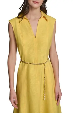 Karl Lagerfeld Floral Jacquard Midi Dress With Chain Belt