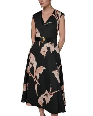 Donna Karan New York Cotton Sateen Floral Midi Dress - Black Multi