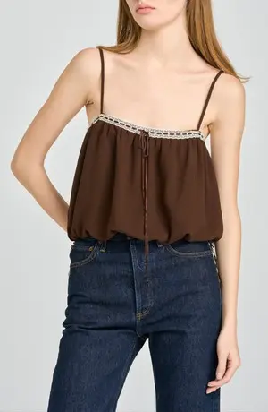 WAYF Jasmine Bubble Hem Camisole - Chocolate