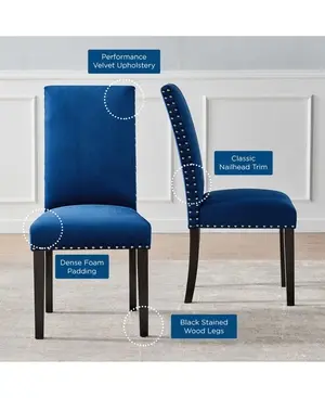 MODWAY Parcel Performance Velvet Dining Side Chairs, Set Of 2 - Navy