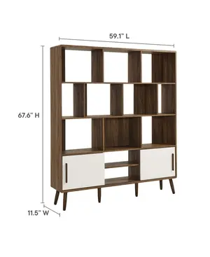MODWAY Transmit 59 Bookcase With Sliding Doors - Walnut Linen