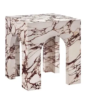 MODWAY Valen Square Indoor Outdoor Patio Arched Concrete Side Table - Red Marble