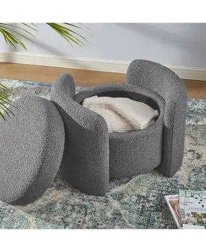 MODWAY Nebula Boucle Upholstered Ottoman - Charcoal
