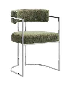 MODWAY Huron Curved Back Fabric And Metal Dining Accent Chair - Silver Leaf