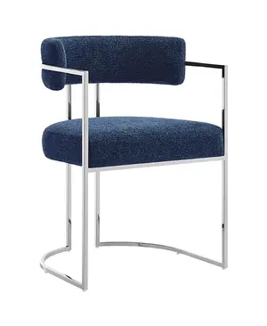 MODWAY Huron Curved Back Fabric And Metal Dining Accent Chair Silver Navy