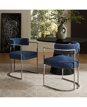 MODWAY Huron Curved Back Fabric And Metal Dining Accent Chair - Silver Navy