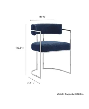 MODWAY Huron Curved Back Fabric And Metal Dining Accent Chair - Silver Navy