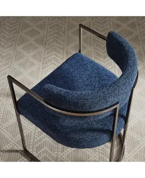 MODWAY Huron Curved Back Fabric And Metal Dining Accent Chair - Silver Navy