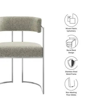 MODWAY Huron Curved Back Fabric And Metal Dining Accent Chair - Silver Wheat