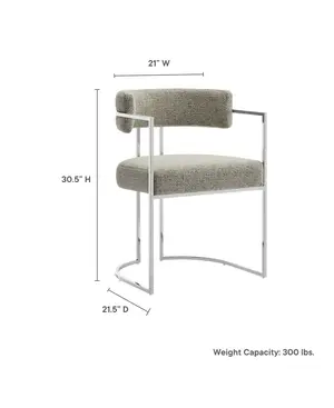 MODWAY Huron Curved Back Fabric And Metal Dining Accent Chair - Silver Wheat