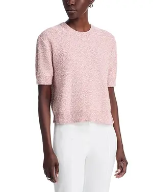 Theory Cropped Tweed Short Sleeve Sweater - Orange Multi