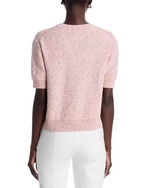 Theory Cropped Tweed Short Sleeve Sweater - Orange Multi