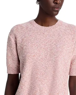 Theory Cropped Tweed Short Sleeve Sweater - Orange Multi