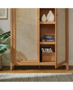 MODWAY Calista 79 Tall Wide Rattan Arched Storage Cabinet - Natural