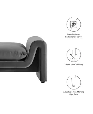 MODWAY Waverly Performance Velvet Bench - Gray