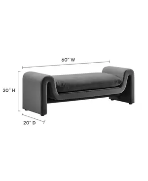 MODWAY Waverly Performance Velvet Bench - Gray