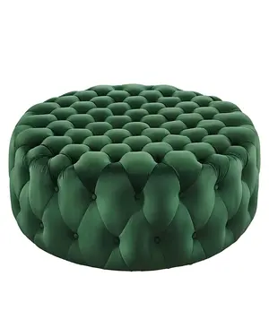 MODWAY Amour Tufted Button Large Round Performance Velvet Ottoman - Emerald