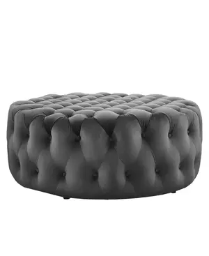 MODWAY Amour Tufted Button Large Round Performance Velvet Ottoman - Gray
