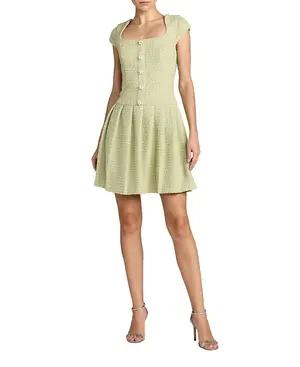 Mac Duggal Boucle Cap Sleeve Square Neck Mini Dress - Sage