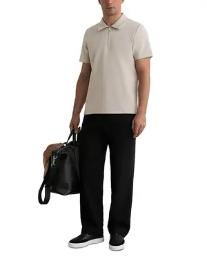 REISS Interlock Half Zip Polo Shirt - Stone
