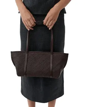ST. AGNI Bateau Slim Woven Leather Tote - Coffee