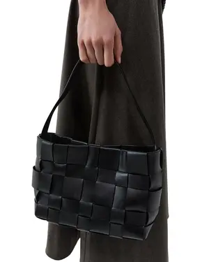 ST. AGNI Mini Woven Leather Tote - Black