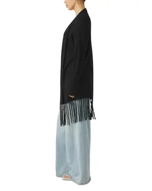 Splendid X Spl X Cj Fringe Open Front Cardigan Sweater - Black