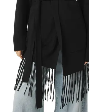 Splendid X Spl X Cj Fringe Open Front Cardigan Sweater - Black