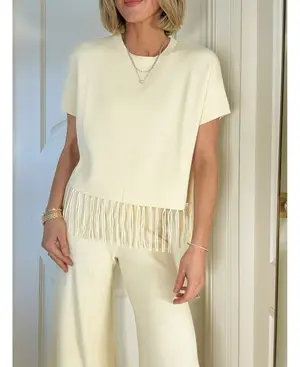 Splendid Short Sleeve Fringe Sweater - Daybreak