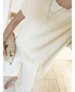Splendid Short Sleeve Fringe Sweater - Daybreak