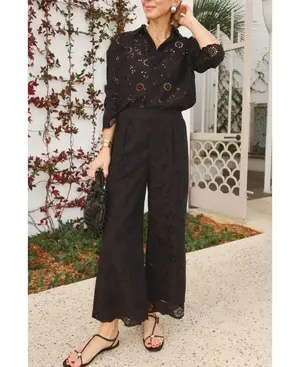 Splendid X @cellajaneblog Eyelet Button Front Shirt - Black