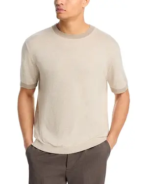 Theory Short Sleeve Silk Linen Crewneck Sweater - Silver Cloud