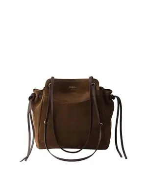Prada Carry Medium Suede Tote Bag - Brown