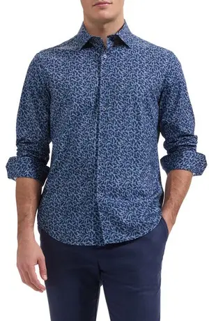 Bugatchi James Ooohcotton® Leaf Print Button-up Shirt - Navy