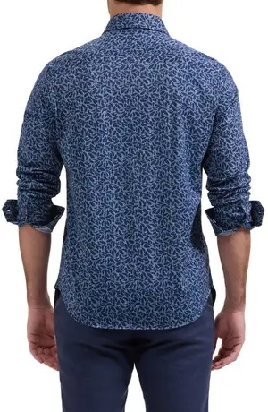 Bugatchi James Ooohcotton® Leaf Print Button-up Shirt - Navy