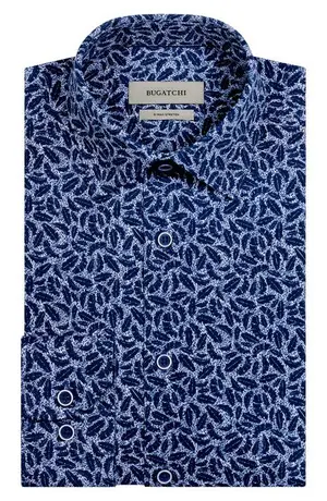 Bugatchi James Ooohcotton® Leaf Print Button-up Shirt - Navy