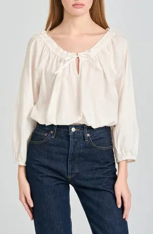 WAYF Lace Trimmed Cotton Top - Ivory