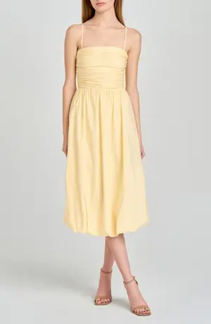 WAYF Katherine Bubble Hem Stretch Cotton Midi Dress - Yellow