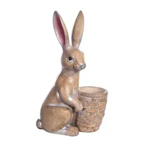 GALLERIE II Easter Bunny Rabbit With Basket Large Decorative Figurine