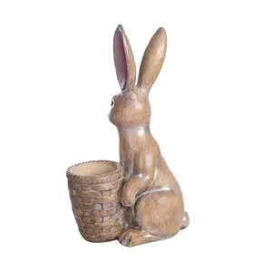 GALLERIE II Easter Bunny Rabbit With Basket Large Decorative Figurine