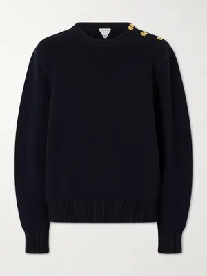 Bottega Veneta Embellished Wool And Cotton-blend Sweater - Blue