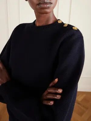 Bottega Veneta Embellished Wool And Cotton-blend Sweater - Blue