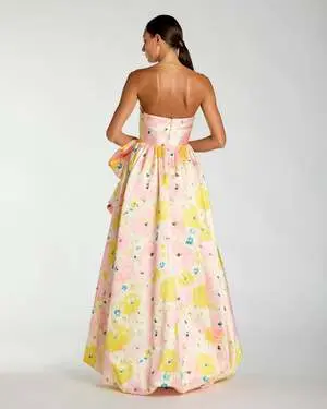 Mac Duggal Strapless Floral Ball Gown With Dramatic Bow Detail