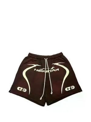 HELLSTAR Graphic Print Track Shorts - Brown