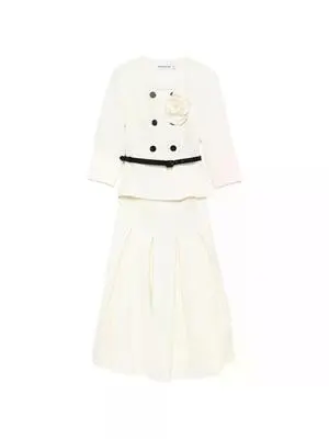 SELF-PORTRAIT Floral-detail Belted Skirt Suit - Neutrals