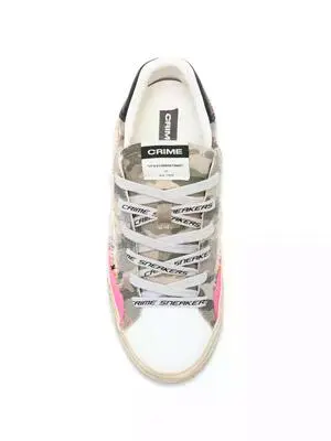 CRIME LONDON Glitter-embellished Camouflage Print Lace-up Sneakers