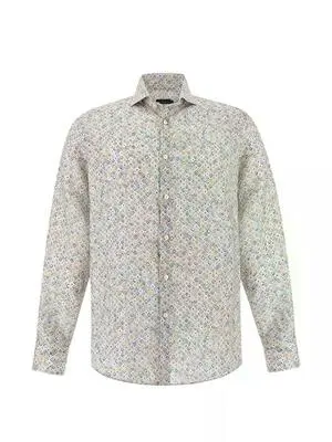 Paul & Shark Geometric Watercolour Pattern Linen Shirt - Neutrals