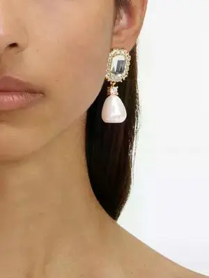 SELF-PORTRAIT Crystal Pearl Drop Earrings